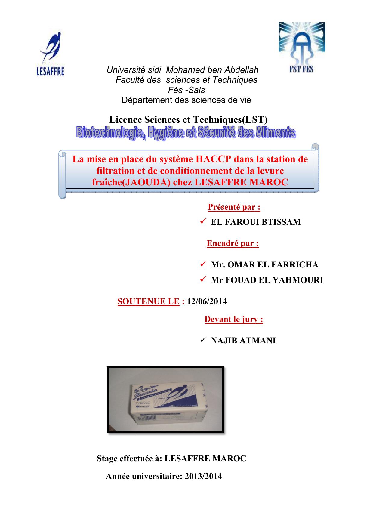 Bibliothéque FST de Fès | La mise en place du système HACCP dans la ...