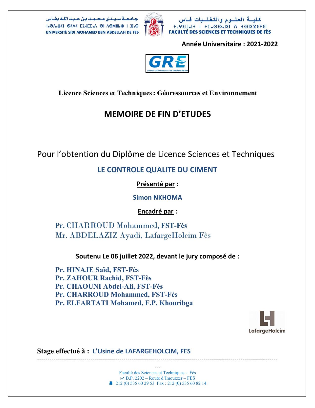 Bibliothéque FST de Fès | Mémoire de fin d’étude
